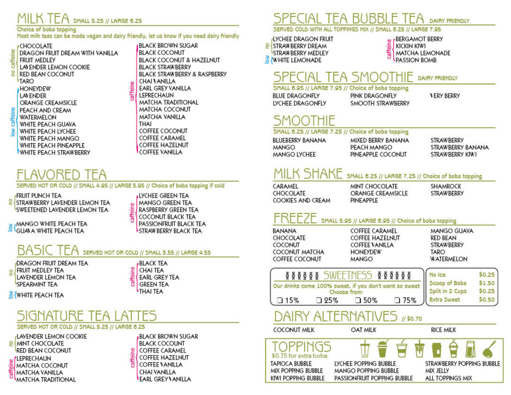 Menu - Lucky Tea Shop